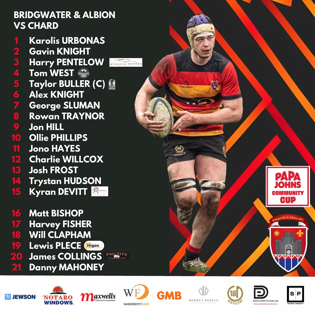 Bridgwater & Albion RFC squad to host Chard RFC here at Bridgwater ...